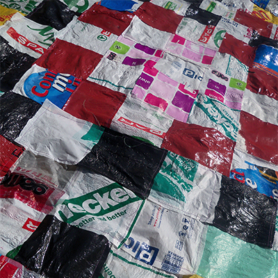 Fused plastic bag patchwork blanket